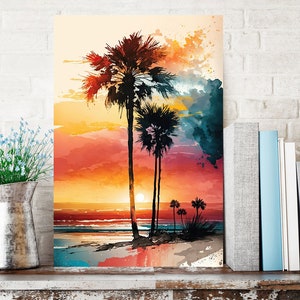 Palm Tree Sunset Art Print Watercolor Coastal Wall Art Nature Inspired ...