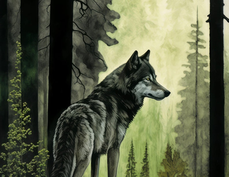 Wolf Watercolor Print Forest Wall Art Nature Wildlife Gift Wild ...