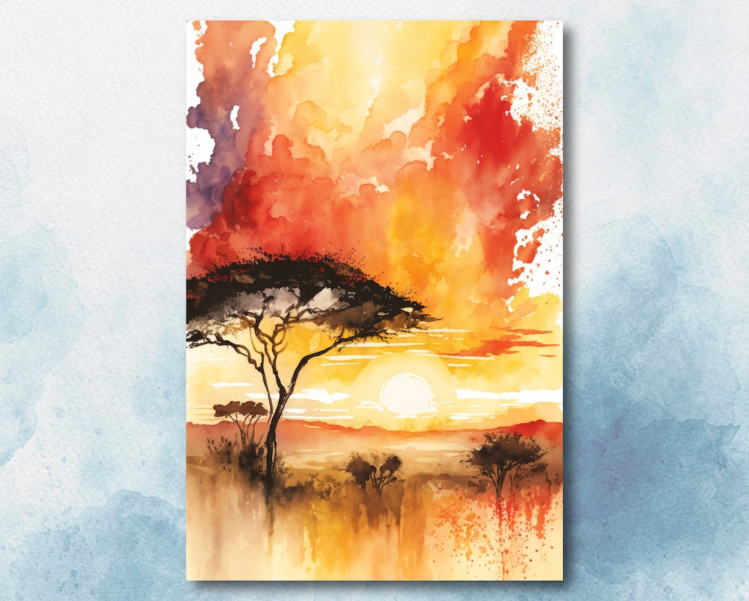 African Serengeti Sunset Wall Art Safari Print Africa Savanna ...