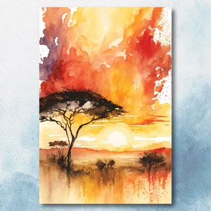 African Serengeti Sunset Wall Art Safari Print Africa Savanna ...