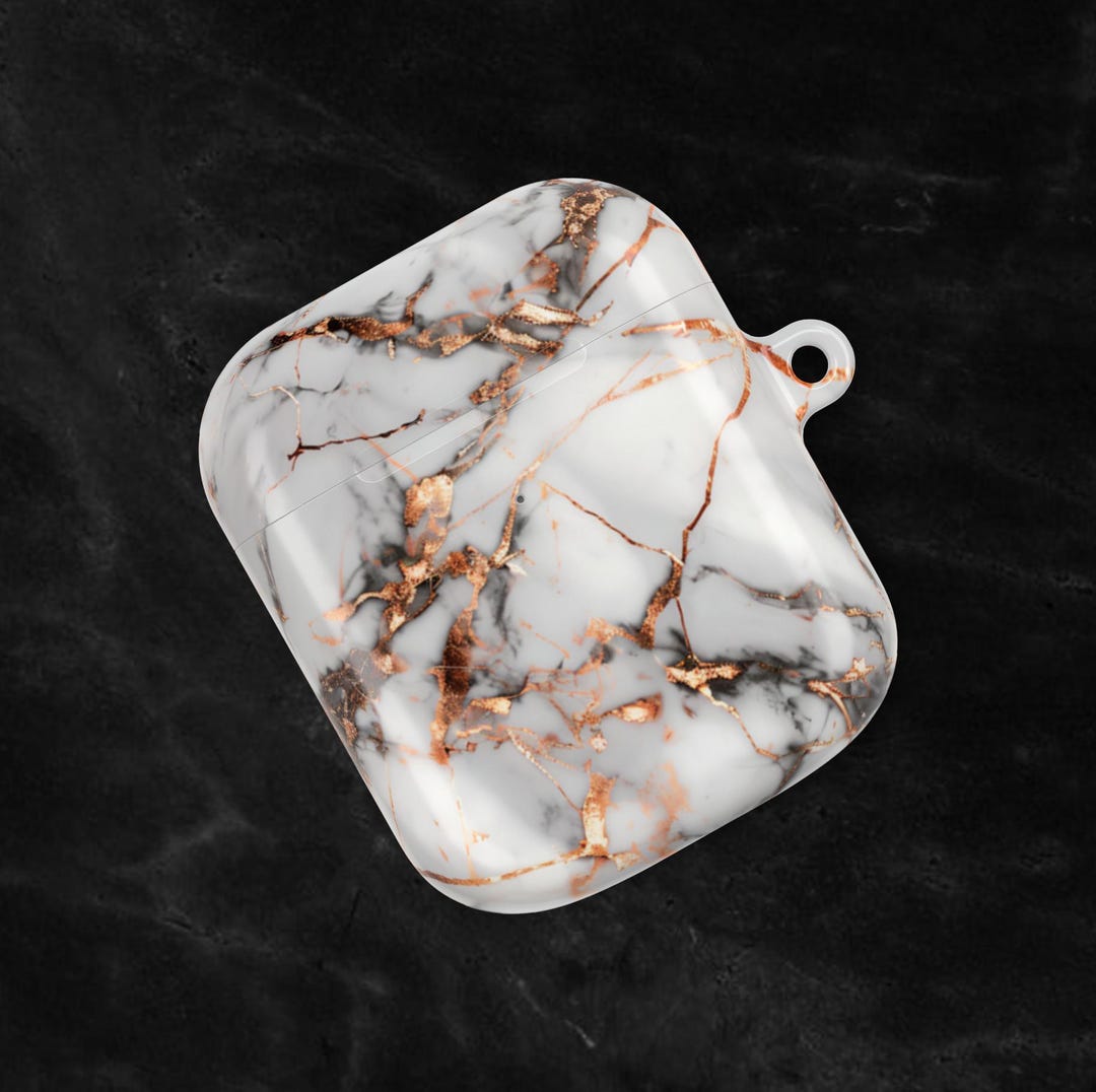 White Rose Gold Marble Apple AirPod Case, Golden Nature Element Cover ...