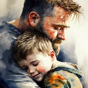Father Son Watercolor Painting Fathers Day Gift for Him Print Cute Dad ...
