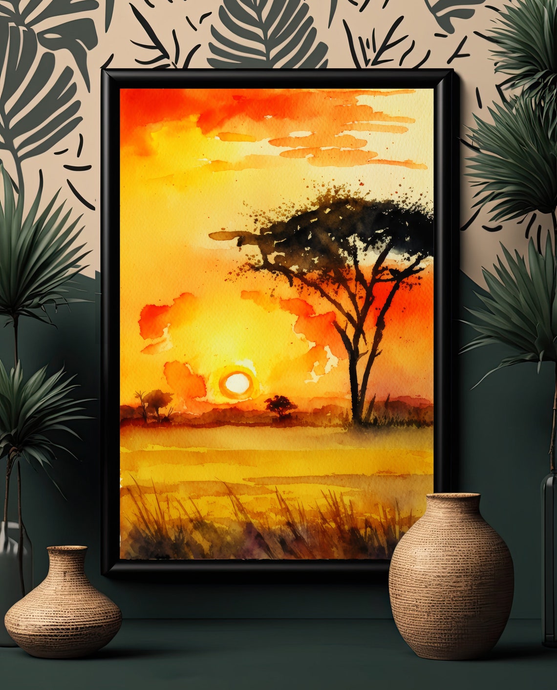 African Serengeti Sunset Wall Art Safari Print Africa Savanna ...