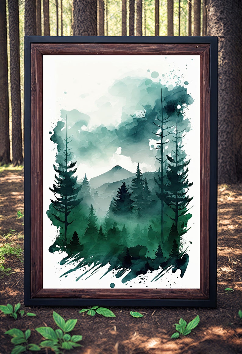 Forest Stream Sage Green Wall Art Watercolor Print Landscape Painting ...