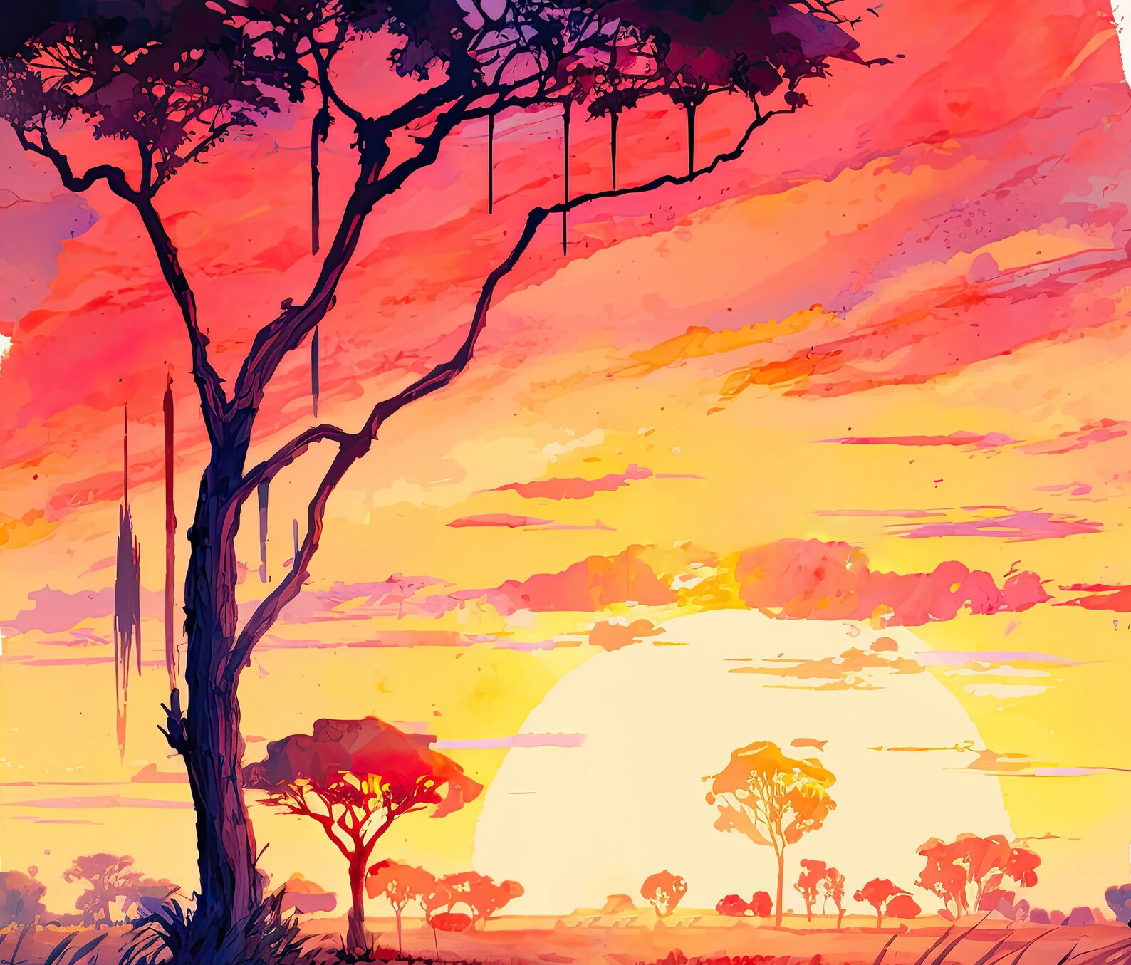 African Serengeti Sunset Wall Art Safari Print Africa Savanna ...