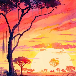 African Serengeti Sunset Wall Art Safari Print Africa Savanna ...