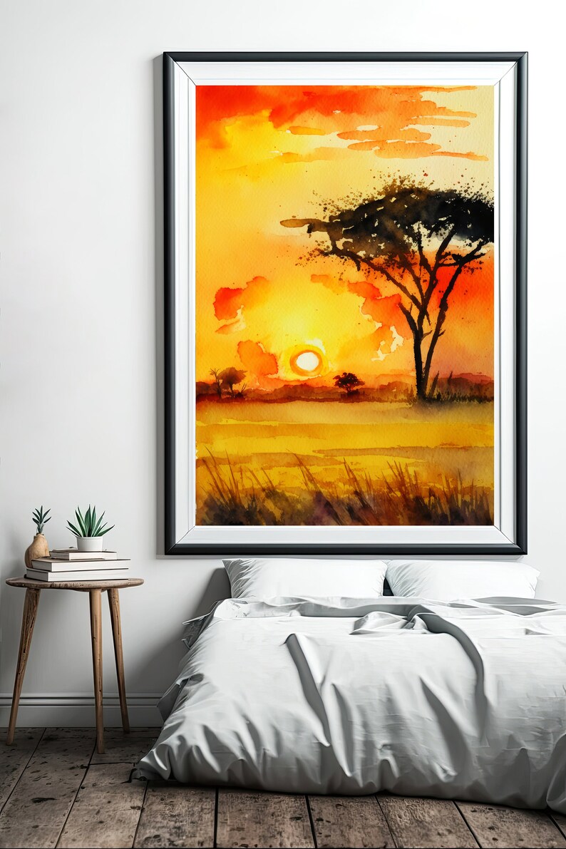 African Serengeti Sunset Wall Art Safari Print Africa Savanna ...
