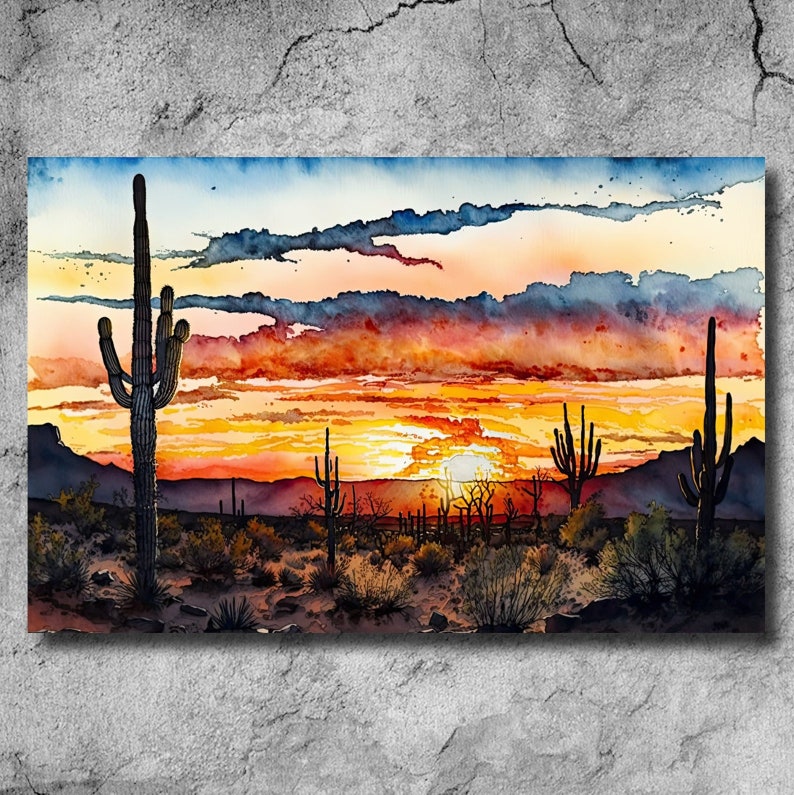 Desert Sunset Print Colorful Watercolor Wall Art Southwest - Etsy