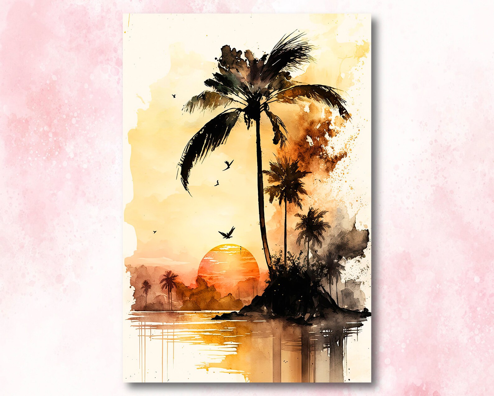 Palm Tree Sunset Art Print Watercolor Coastal Wall Art Nature Inspired ...