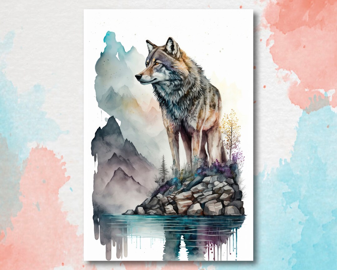 Wolf Watercolor Print Forest Wall Art Nature Wildlife Gift Wild Animal ...