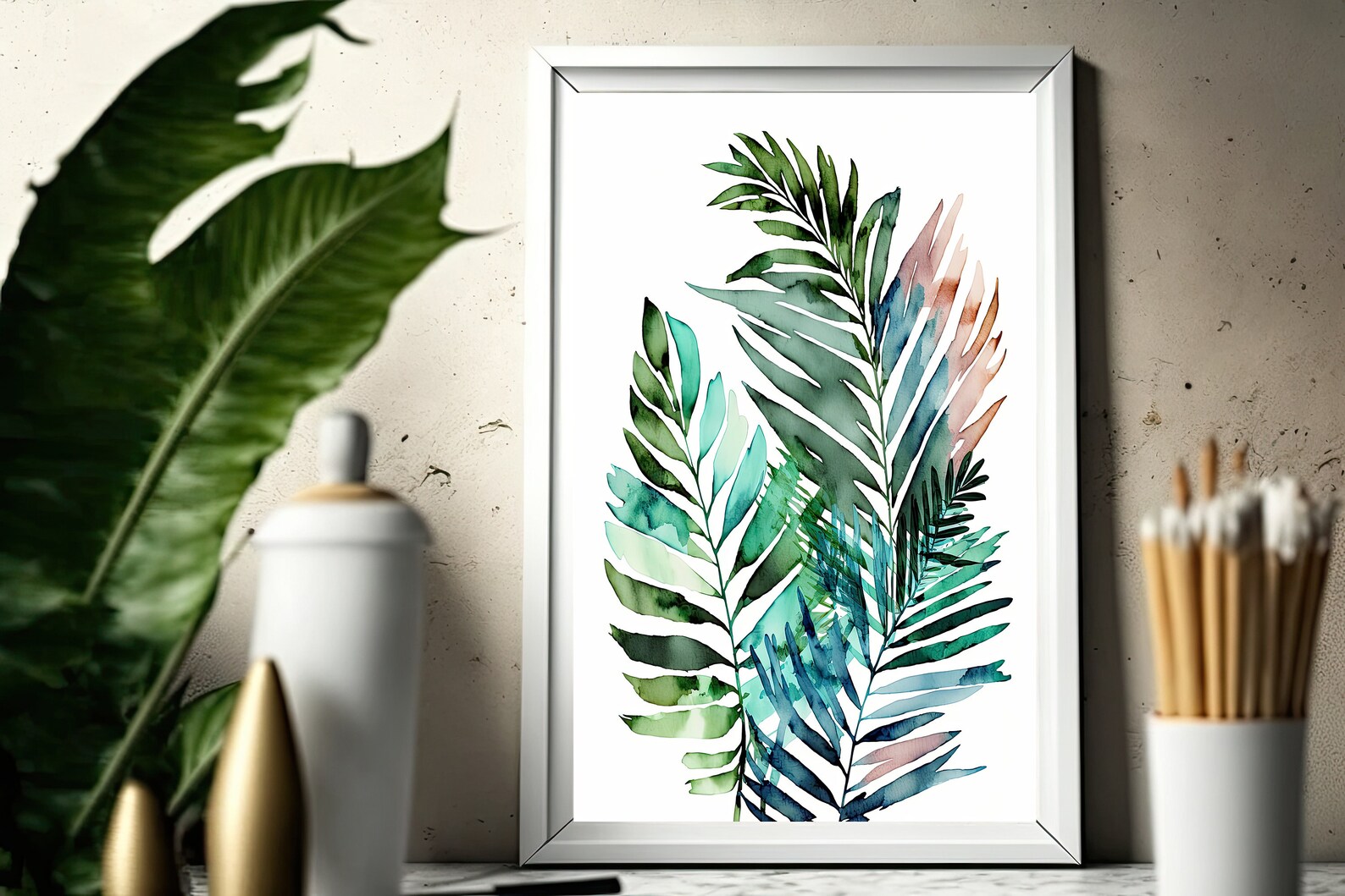 Palm Leaf Watercolor Print Botanical Nature Wall Art Palm Frond Plant ...