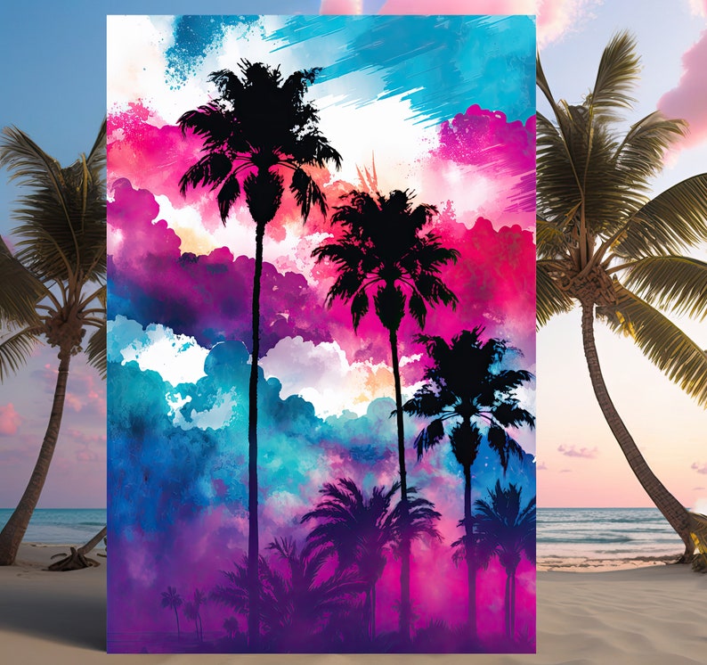 Palm Tree Sunset Art Print Watercolor Coastal Wall Art Nature Inspired ...