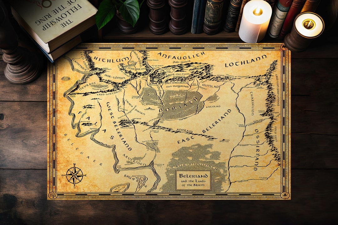 Beleriand Silmarillion Map Art Print, Vintage Fantasy World Poster ...