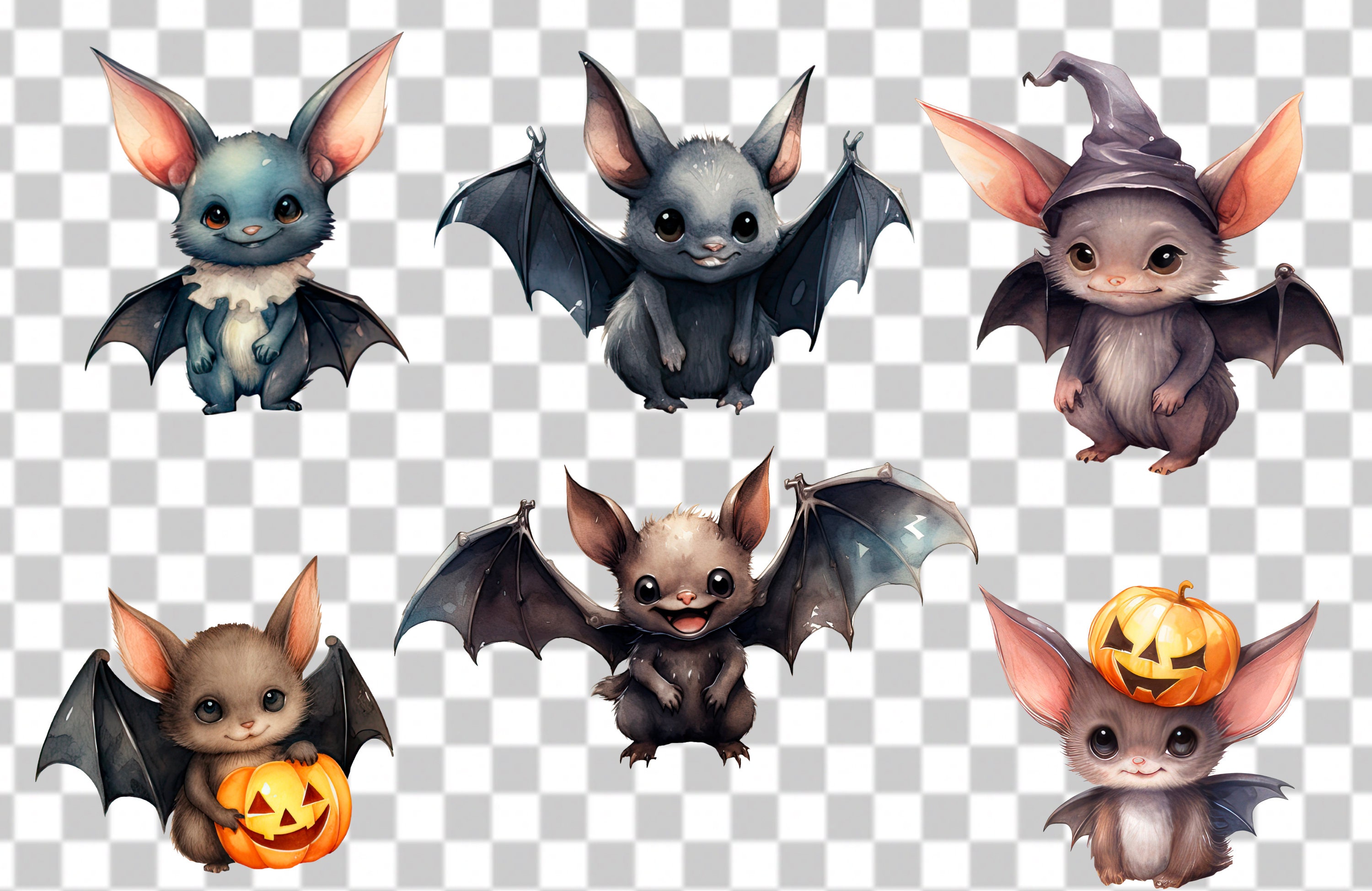 Cute Halloween Bats PNG Clipart Cartoon Graphics Bundle - Etsy