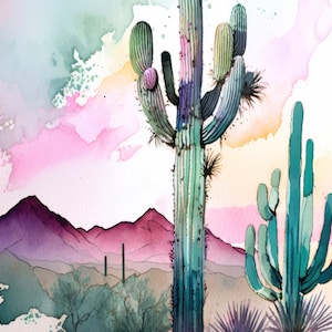 Desert Saguaro Cactus Sunset Wall Art Print Southwest Sonoran ...