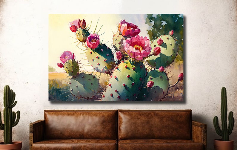 Flower Prickly Pear Cactus Print Watercolor Painting Botanical Desert ...
