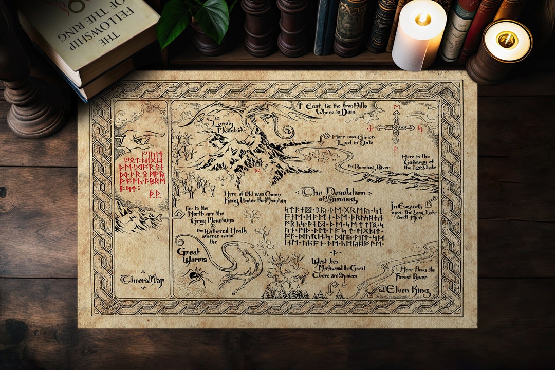 Thorin's Map Hobbit Map Art Print, Vintage Fantasy World Poster, Epic ...