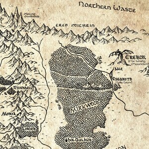 Beleriand Numenor Silmarillion Map Art Print, Tolkien Vintage Fantasy ...