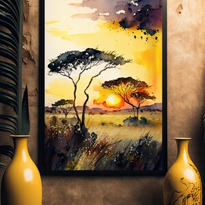 African Serengeti Sunset Wall Art Safari Print Africa Savanna ...