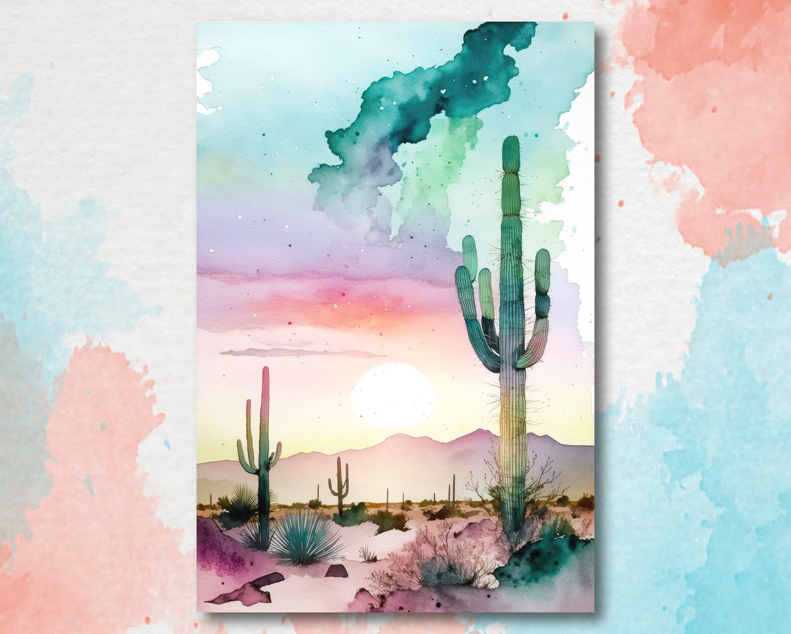 Desert Saguaro Cactus Sunset Wall Art Print Southwest Sonoran ...