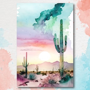 Desert Saguaro Cactus Sunset Wall Art Print Southwest Sonoran ...