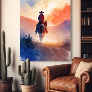 Cowboy Sunset Art Print Americana Watercolor Painting Rodeo Poster or ...