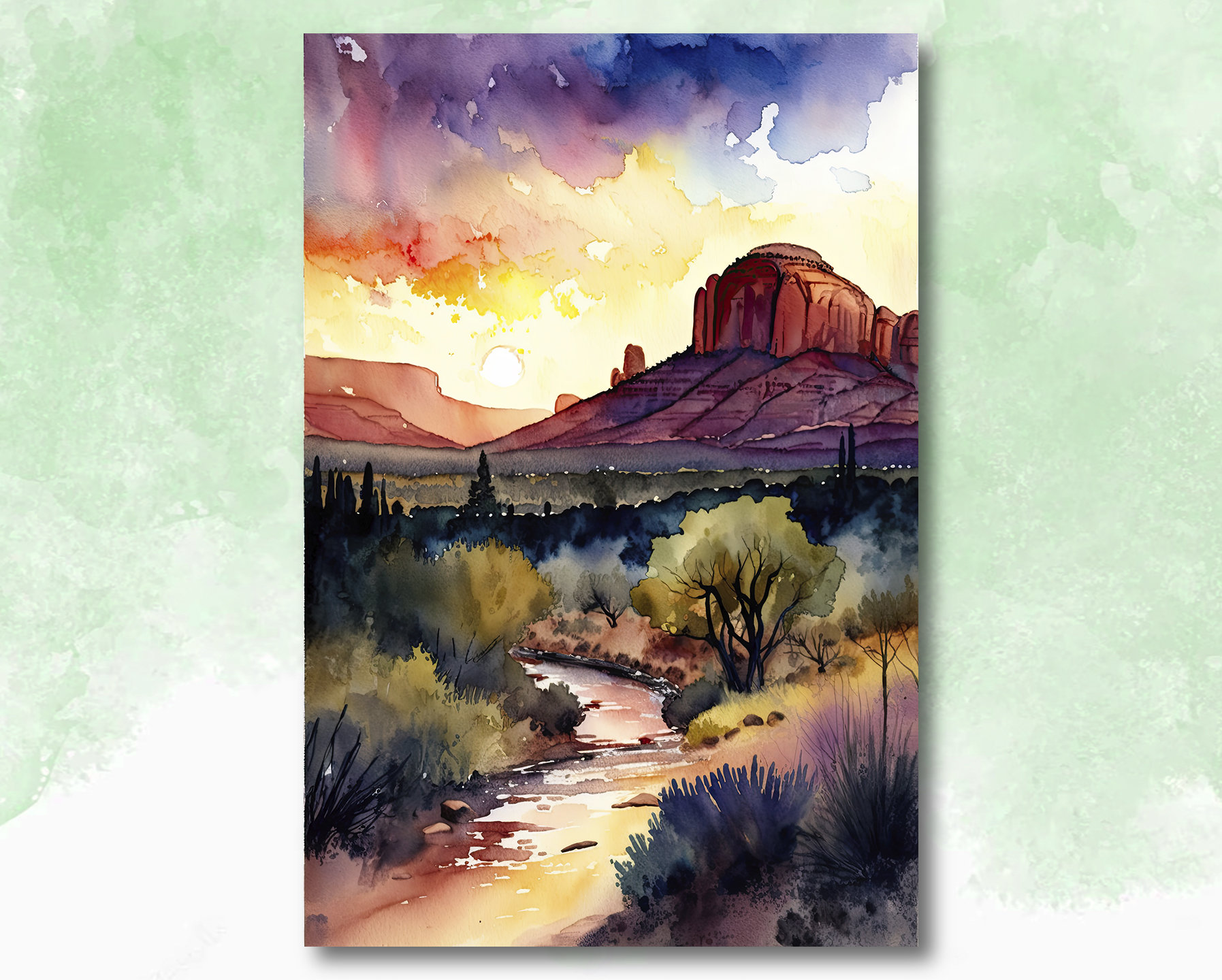 Watercolor Sedona Arizona Sunset Art Print Southwest Wall Art - Etsy