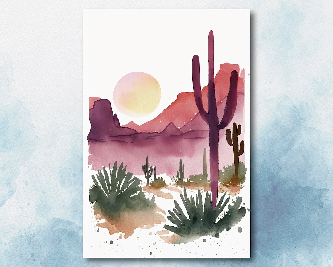 Desert Saguaro Cactus Sunset Wall Art Print Southwest Sonoran ...