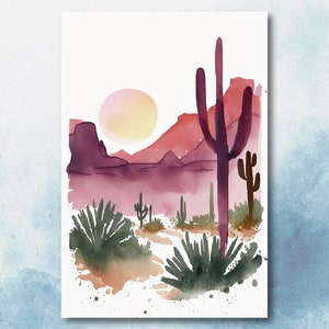 Desert Saguaro Cactus Sunset Wall Art Print Southwest Sonoran ...