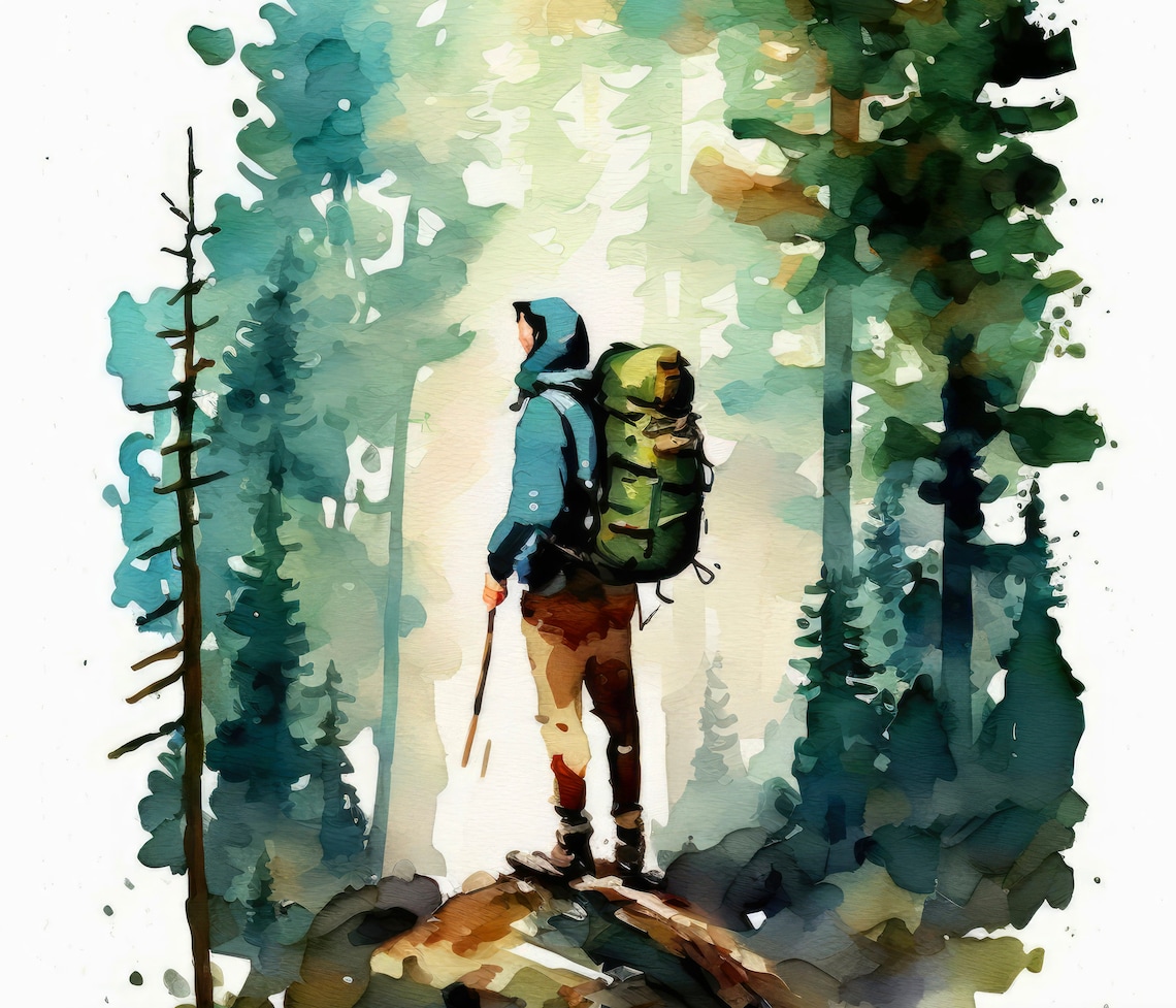 Hiking Mountain Forest Wall Art Watercolor Nature Inspired - Etsy
