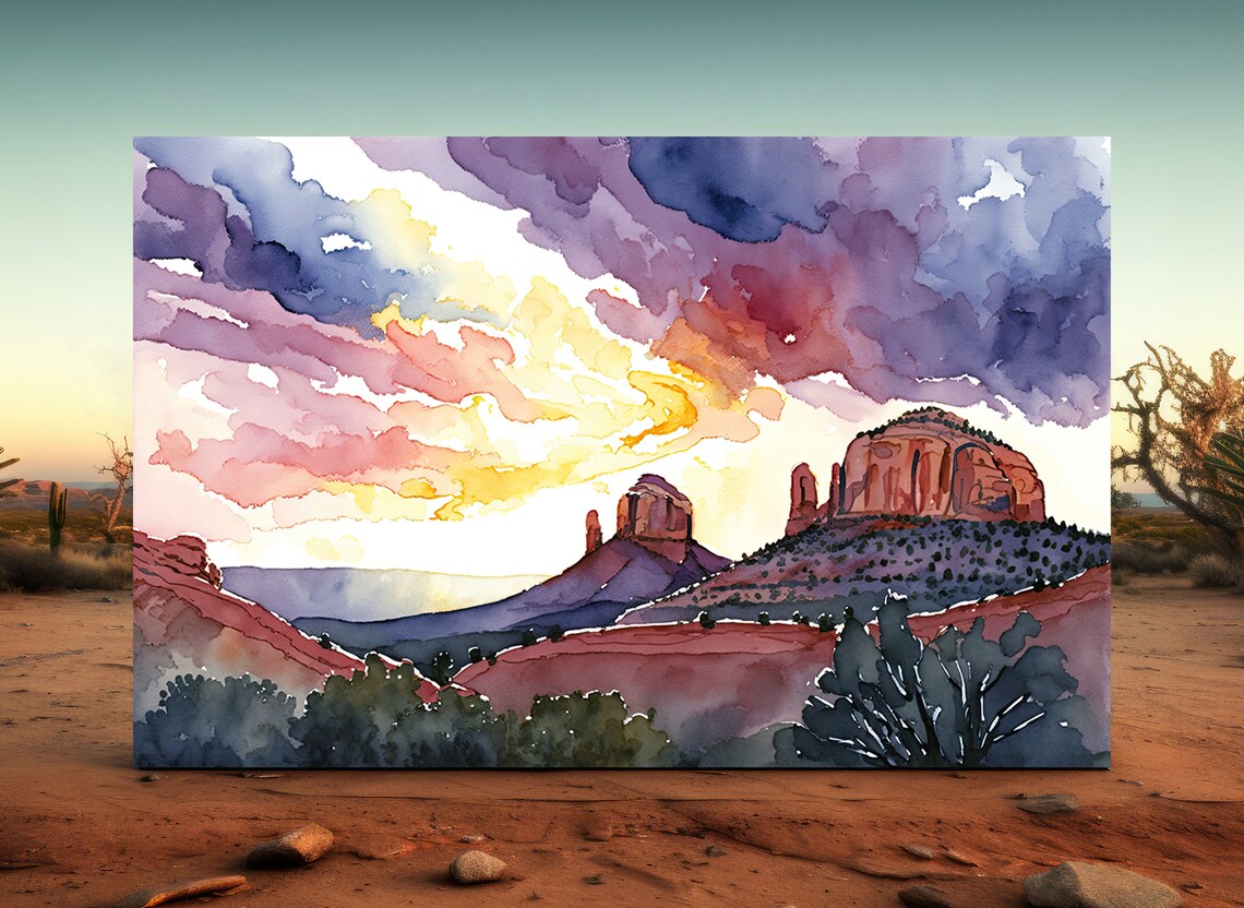 Watercolor Sedona Arizona Sunset Art Print Southwest Wall Art - Etsy