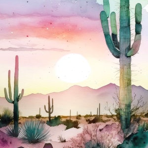 Desert Saguaro Cactus Sunset Wall Art Print Southwest Sonoran ...