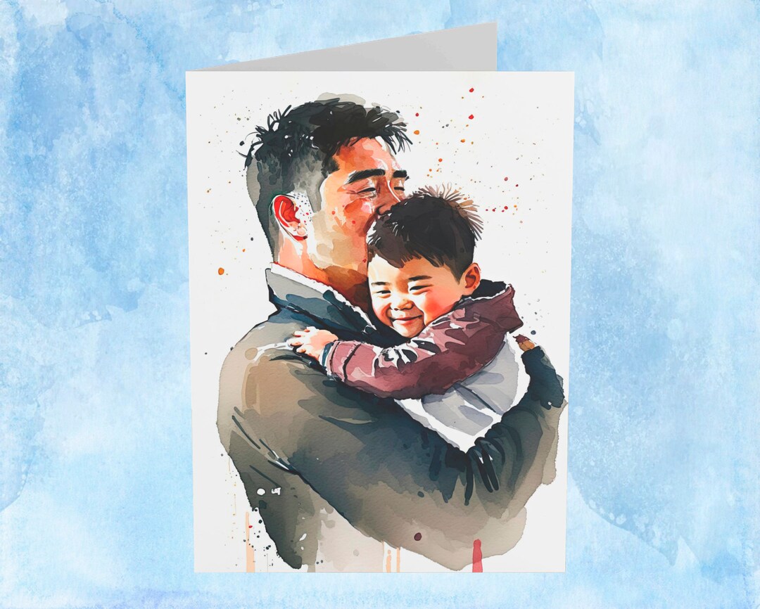 Asian American Fathers Day Card Watercolor Dad Gift for Him Daddy ...