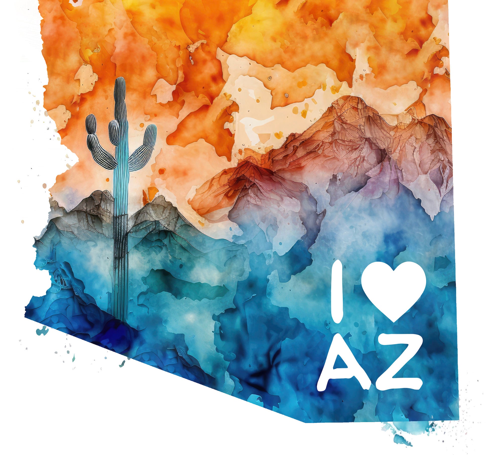 Arizona State Map Wall Art AZ Sonoran Desert Print Southwest - Etsy