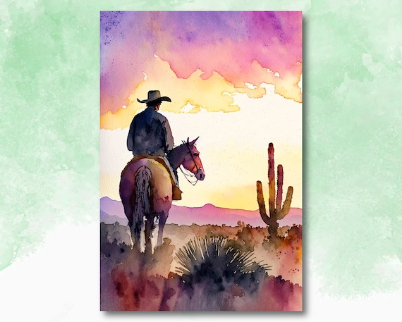 Cowboy Painting Sunset
