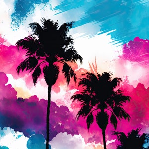 Palm Tree Sunset Art Print Watercolor Coastal Wall Art Nature Inspired ...