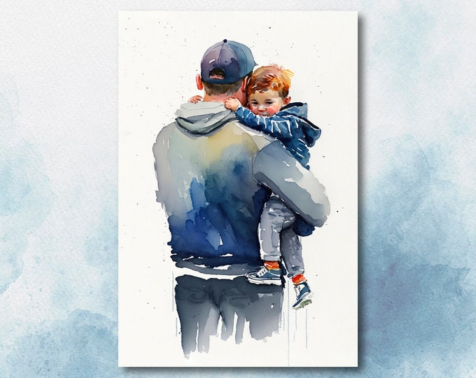 Father Son Watercolor Painting Fathers Day Gift for Him Print Cute Dad ...