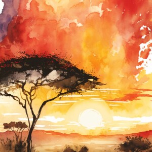 African Serengeti Sunset Wall Art Safari Print Africa Savanna ...