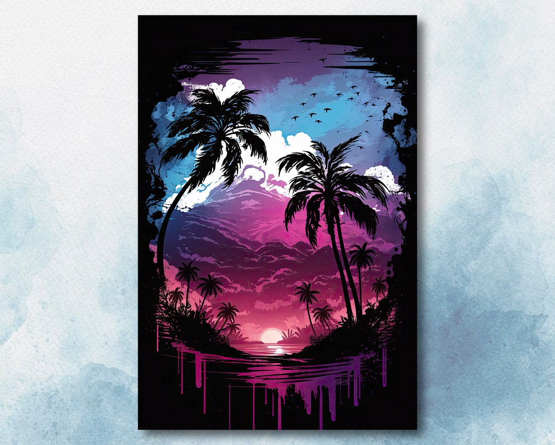 Palm Tree Sunset Art Print Watercolor Coastal Wall Art Nature Inspired ...