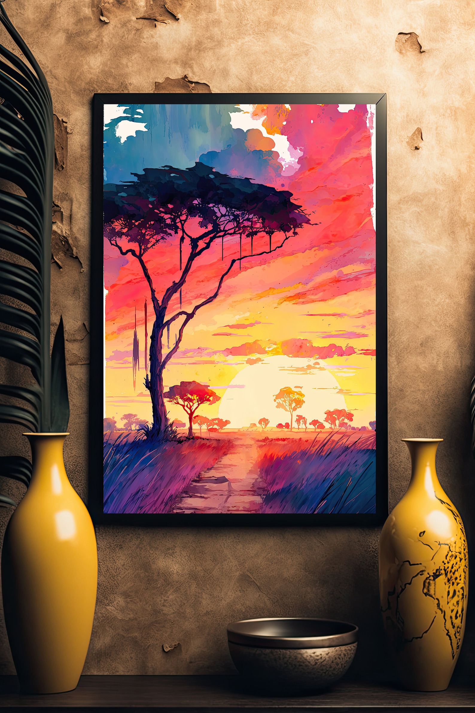 African Serengeti Sunset Wall Art Safari Print Africa Savanna ...