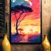 African Serengeti Sunset Wall Art Safari Print Africa Savanna ...