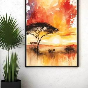 African Serengeti Sunset Wall Art Safari Print Africa Savanna ...