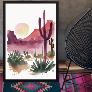 Desert Saguaro Cactus Sunset Wall Art Print Southwest Sonoran ...