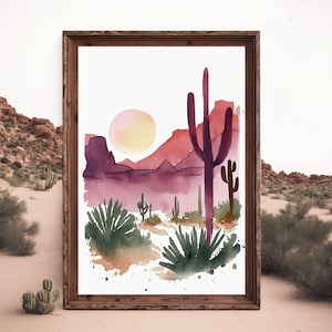 Desert Saguaro Cactus Sunset Wall Art Print Southwest Sonoran ...