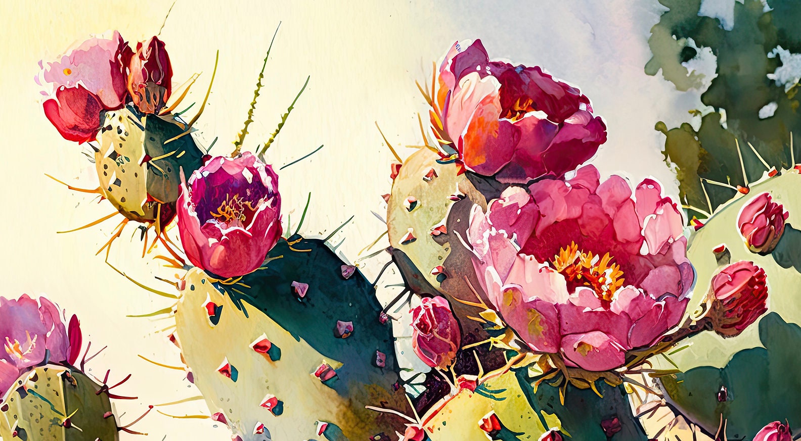 Flower Prickly Pear Cactus Print Watercolor Painting Botanical - Etsy