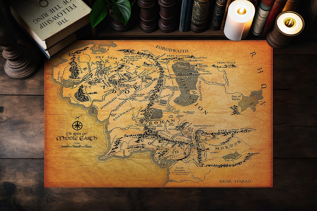 Tolkien Fantasy Earth Map Art Print, Vintage Fantasy World Poster, Epic ...