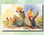 Flower Prickly Pear Cactus Print Watercolor Painting Botanical - Etsy