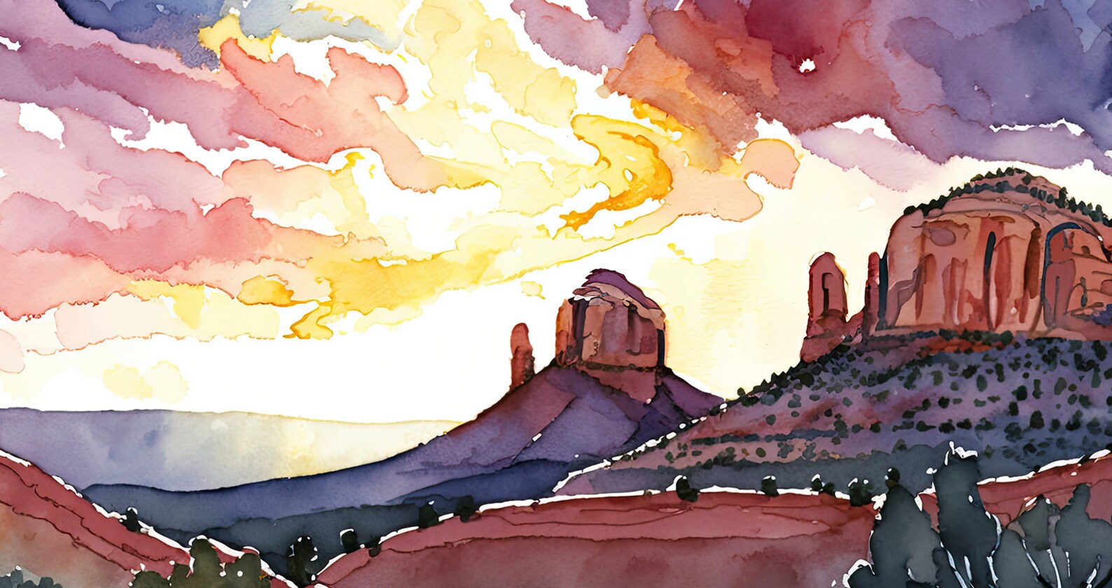 Watercolor Sedona Arizona Sunset Art Print Southwest Wall Art - Etsy