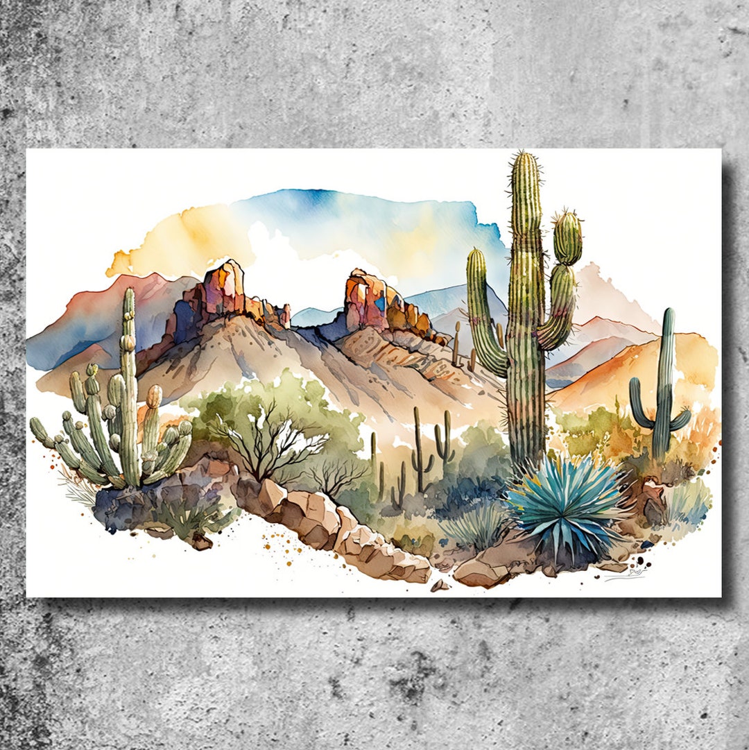 Desert Landscape Print Colorful Watercolor Wall Art Southwest Gift ...