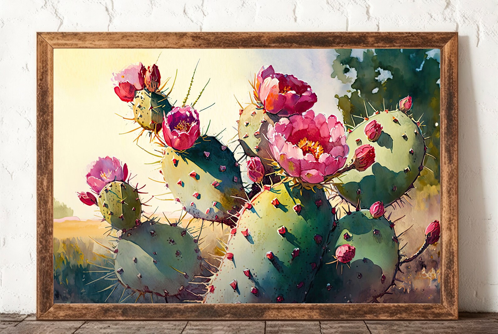 Flower Prickly Pear Cactus Print Watercolor Painting Botanical - Etsy